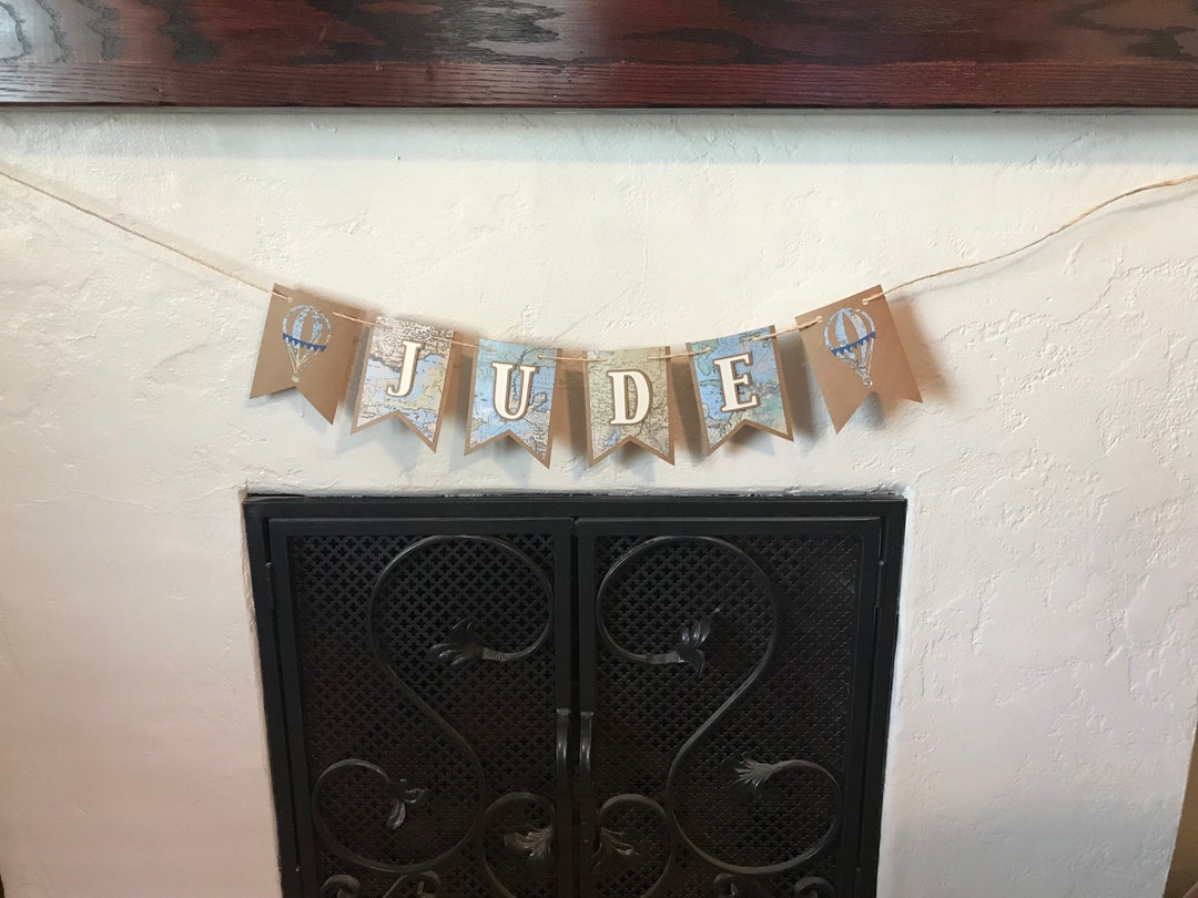 Blue Map Theme CUSTOM Name Banner, Hot Air Balloon Banner, Adventure ...