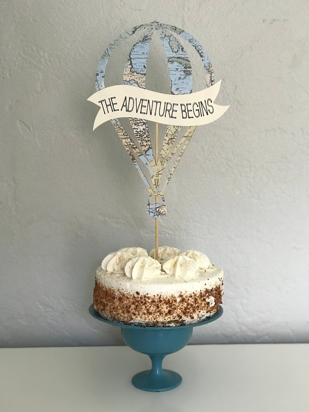 Personalized Blue Map Cake Topper, Floral Centerpiece, Vintage Cake ...