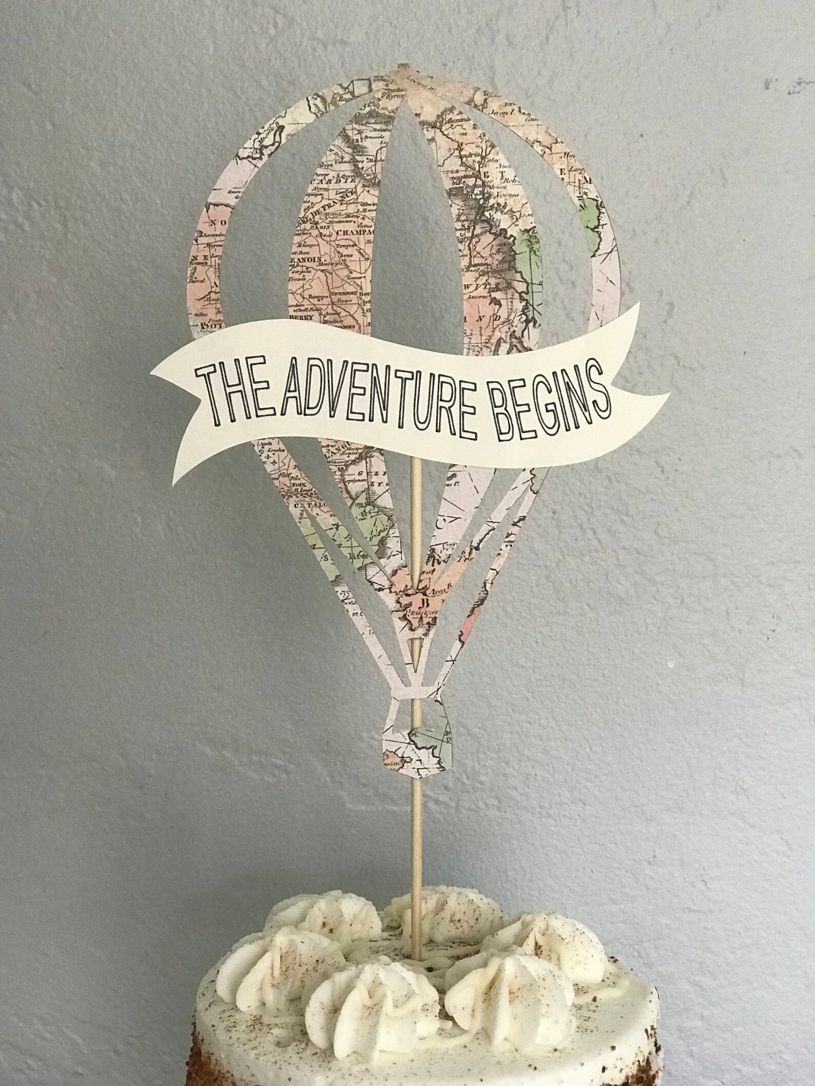 Personalized Pink Map Cake Topper Floral Centerpiece Antique | Etsy