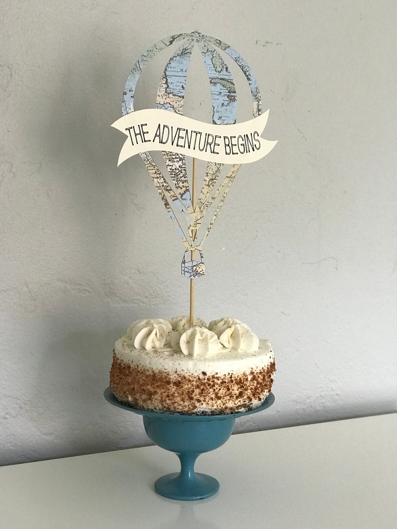 Personalized Blue Map Cake Topper Floral Centerpiece Vintage - Etsy