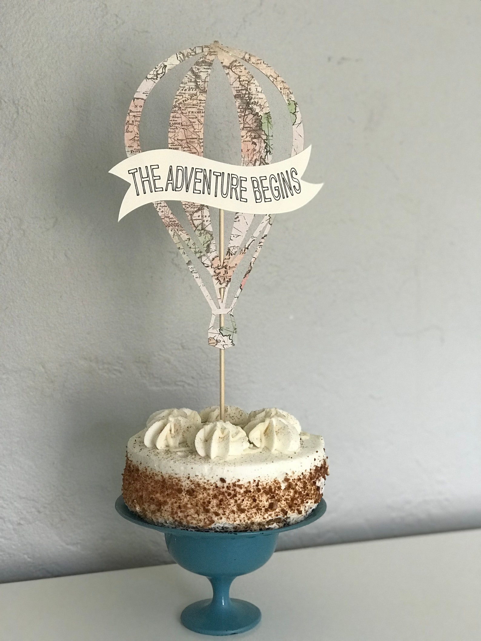 Personalized Pink Map Cake Topper Floral Centerpiece Antique | Etsy