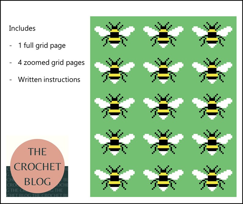 Bumblebee C2C grid crochet pattern written instructions C2C | Etsy