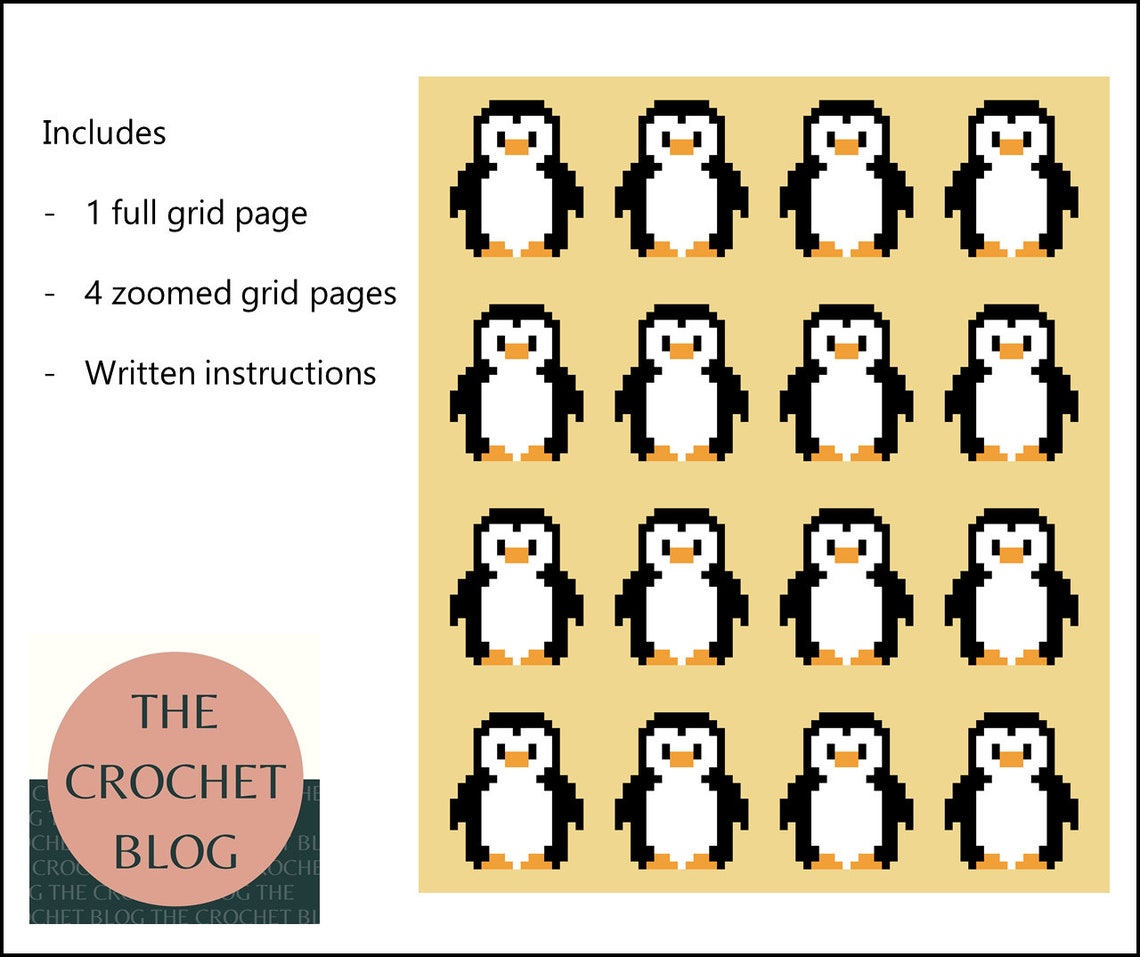 Penguin C2C Grid Crochet Pattern Written Instructions C2C - Etsy UK