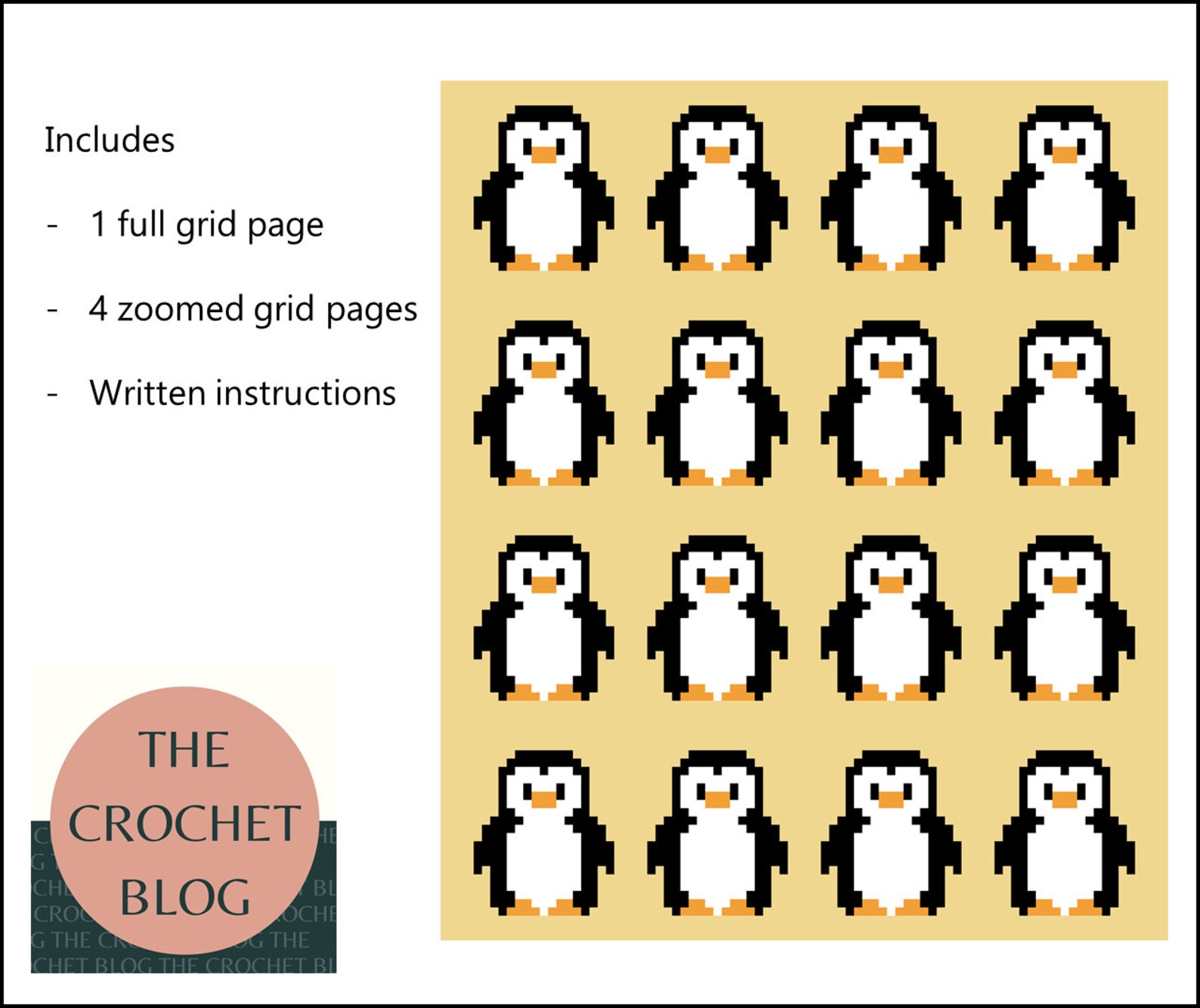 Penguin C2C Grid Crochet Pattern Written Instructions C2C - Etsy UK