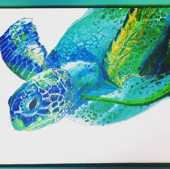 Sea Turtle Mixed Media Art | Etsy