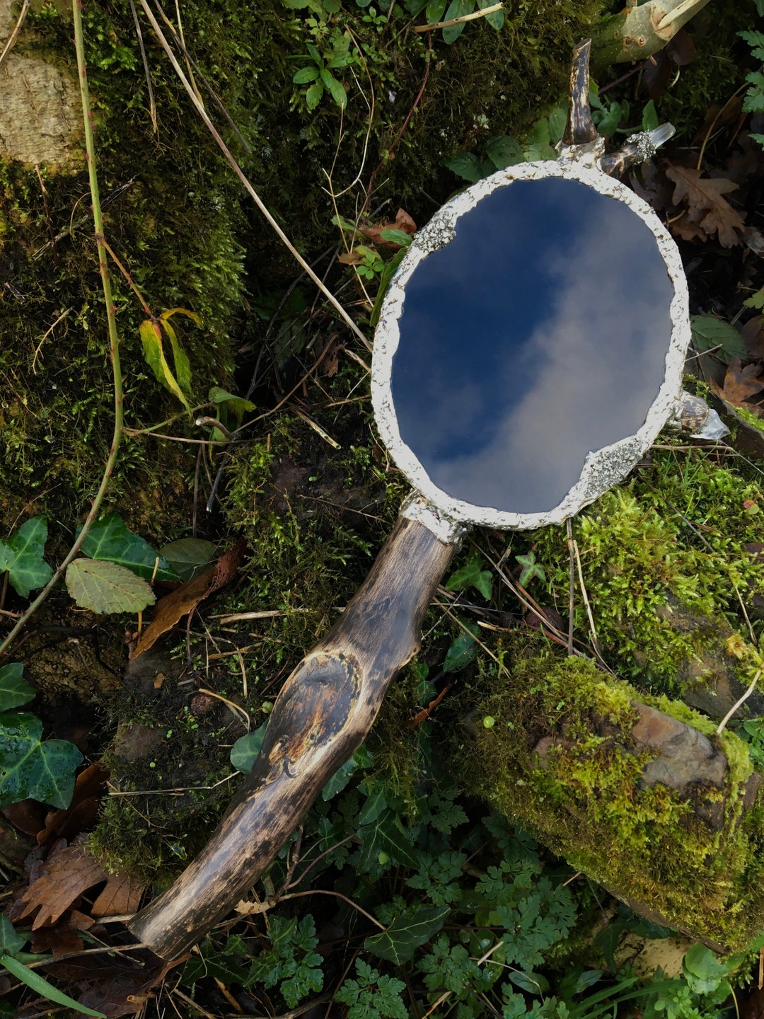 Witches Hand Held Scrying Mirror - Gazing Mirror - Natural Oak Witches ...