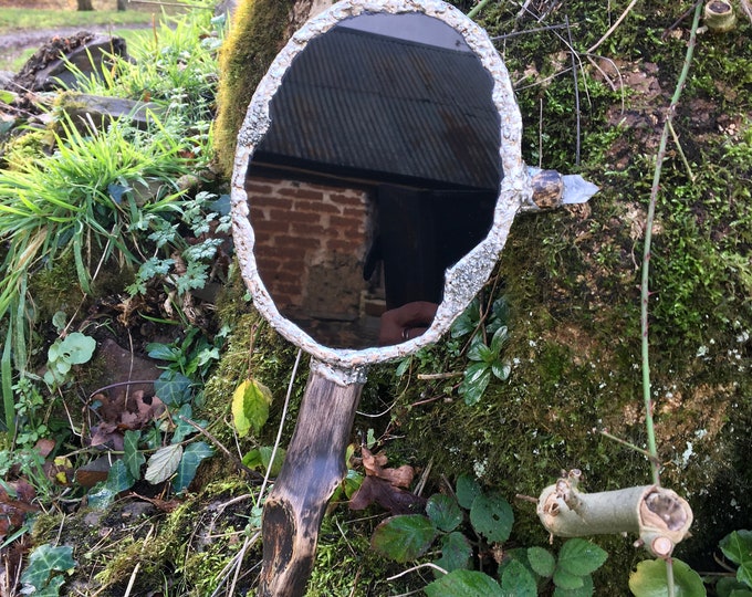 Witches Hand Held Scrying Mirror - Gazing Mirror - Natural Oak Witches ...