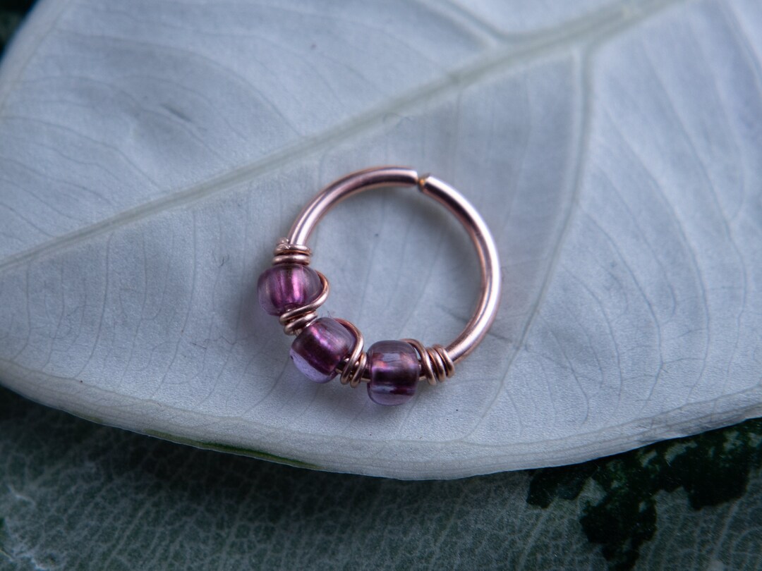 18G 20G Plum Lustre 14kt Rose Gold Nose Ring, Cartilage Helix Hoop - Etsy