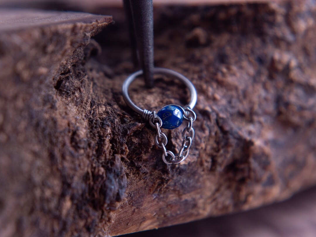 Blue Helix Hoop, Cartilage Earring, 316L Stainless Steel, Chain ...