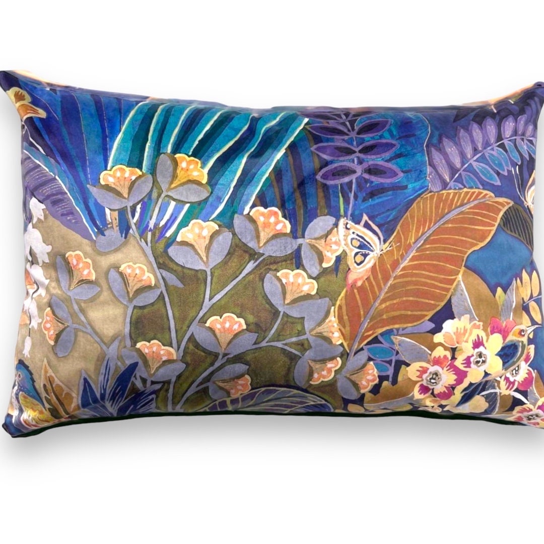 Luxury High-end Designer Velvet Pillow Cover in Hidden Paradise Midnite ...