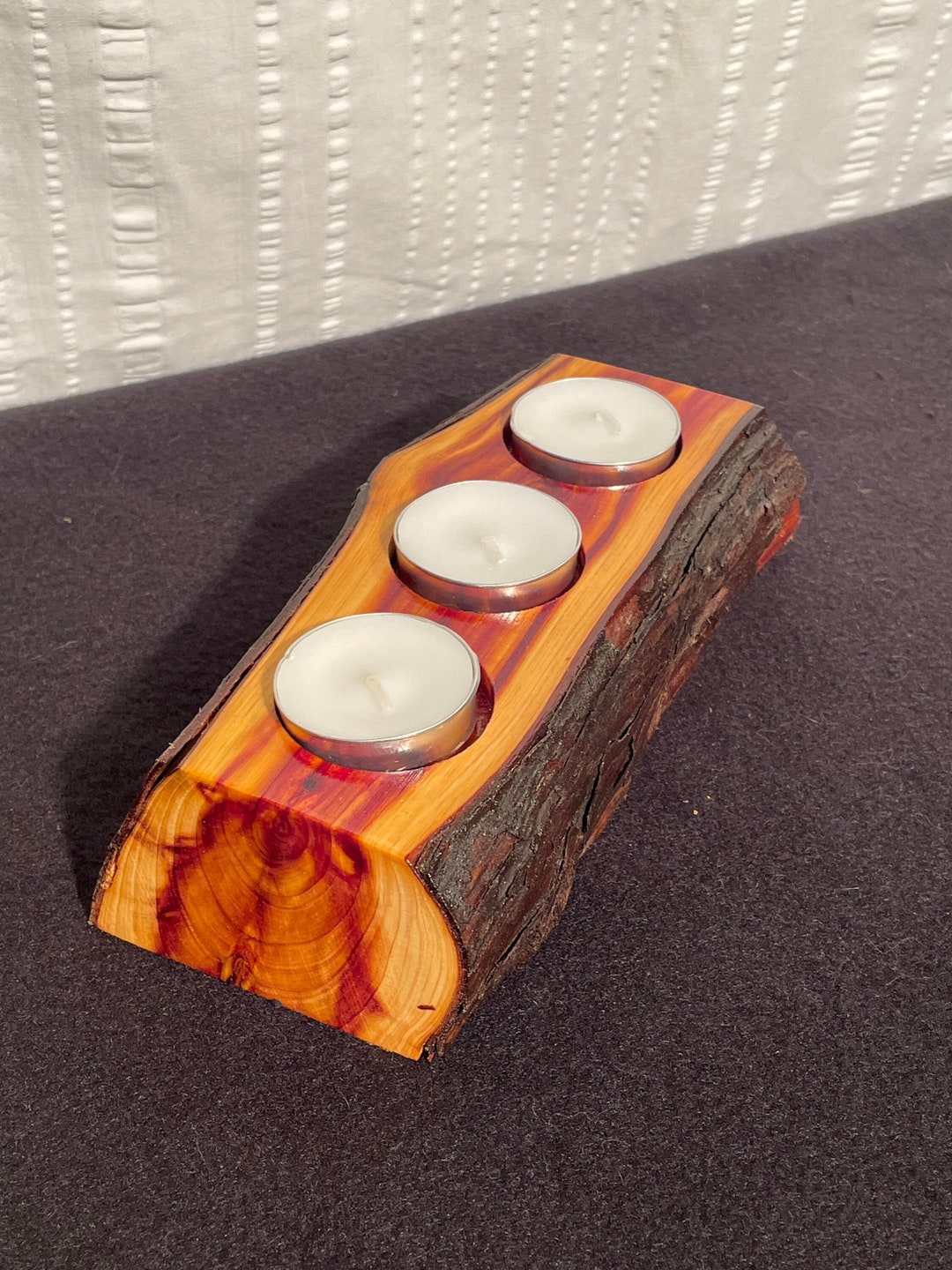 Chinese Juniper Tealight Candleholder With Bark / Dimensions- 9" Long ...