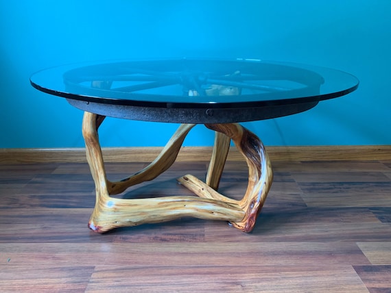 Solid Wood Branch End Table Office Lamp Table Steel Wagon Wheel Table Rustic Steel and Wood Log Cabin End Table Bedroom Bedside Table Etsy Canada