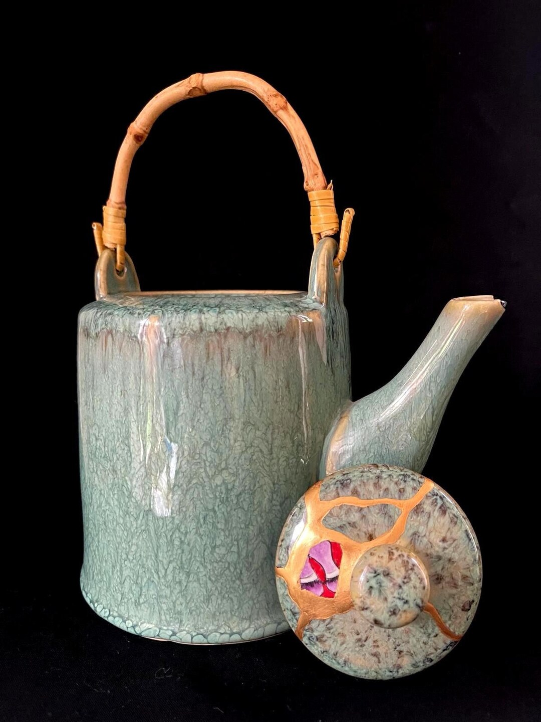 Tea Pot, Original Japanese Kintsugi, Urushi Lacquer, Pure Gold Powder ...