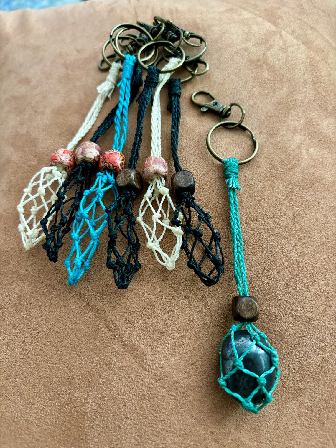 Handmade Macramé Crystal Keychain - Etsy