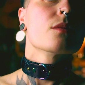 Unique Collar! BLACK With Iridescent Accents- With Custom Engraving ...
