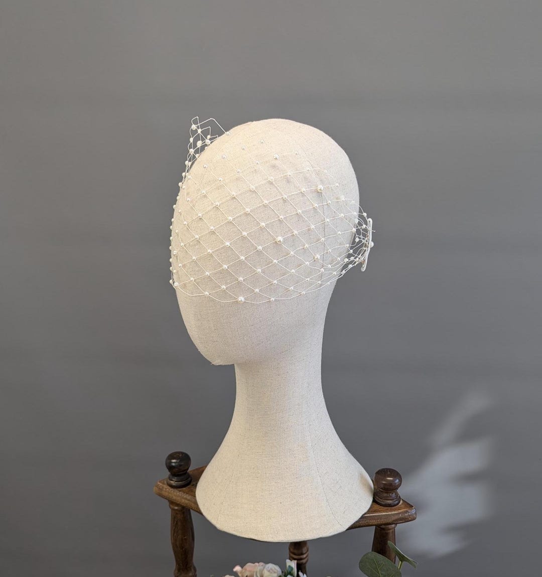 Bandeau Wedding Pearl Veil French Net Veil Face Bridal Pearl Birdcage ...
