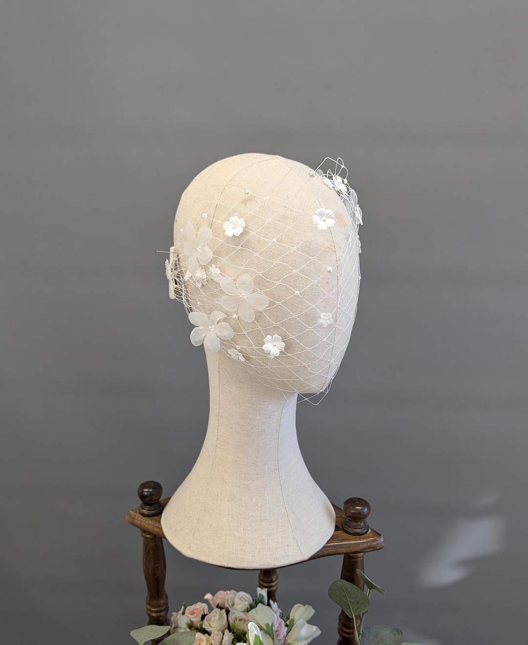 Bandeau Wedding Veil French Net Veil Face Bridal Floral Birdcage Veil ...