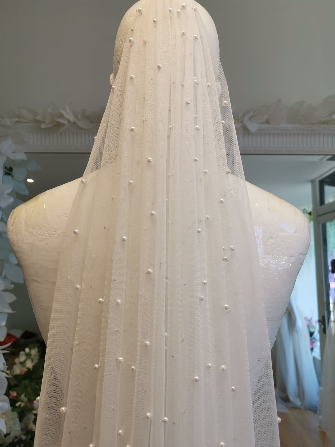 Pearl Embellished Single Tier Wedding Veil Cut Edge Bridal Veil - Etsy