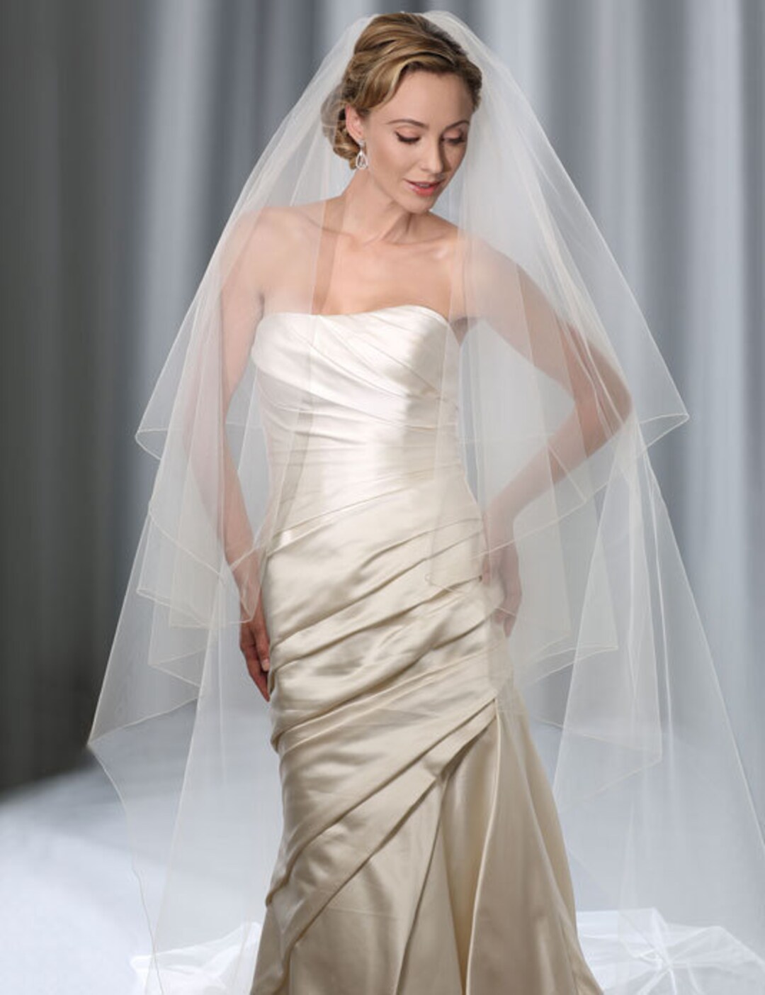 Waterfall Louise Veil Cascade Raw Cut Double Tier Veil Cathedral Veil ...