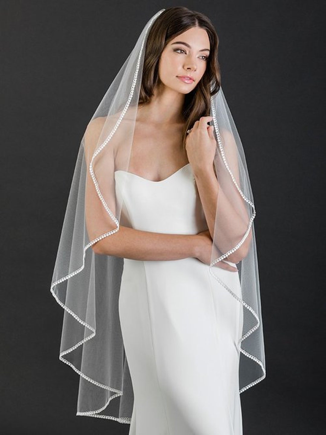 Waterfall Cascade Veil Embellished With Dot Lace Single Tier Veil ...