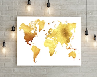 Gold world map | Etsy