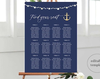 Editable Seating Chart Printable Navy and White Nautical - Etsy