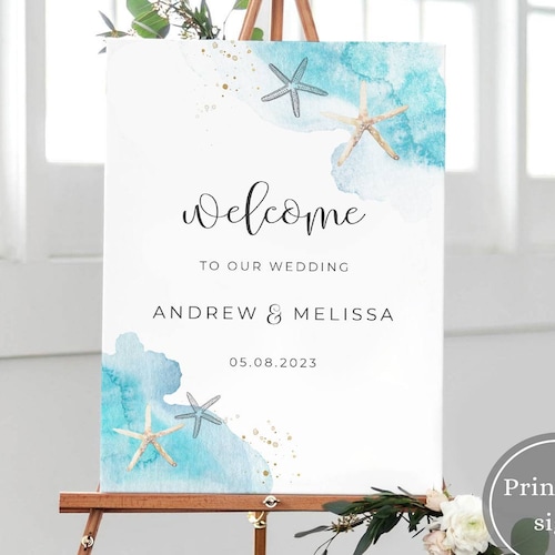 Beach Wedding Welcome Sign Printable Ocean Wedding Welcome - Etsy