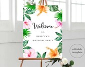 Tropical Birthday Party Welcome Sign Template Palm Jungle - Etsy