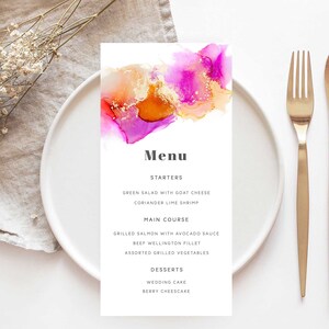 Pink Gold Wedding Menu Fuschia Hot Pink Magenta Printable | Etsy