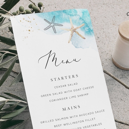 Beach Wedding Menu Template Sea Ocean Wedding Menu Shell - Etsy