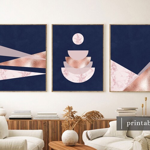Set of 4 Printable Blush Pink Navy Blue Rose Gold Geometric - Etsy
