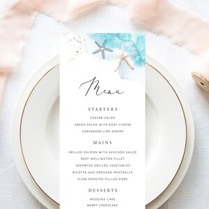 Beach Wedding Menu Template, Sea Ocean Wedding Menu, Shell Wedding Menu ...