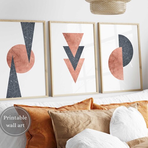 Geometric Prints Printable Wall Art Set of 3 Rose Gold Pink - Etsy