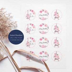 Paris Birthday Decorations, Paris Birthday Cupcake Toppers Printable ...