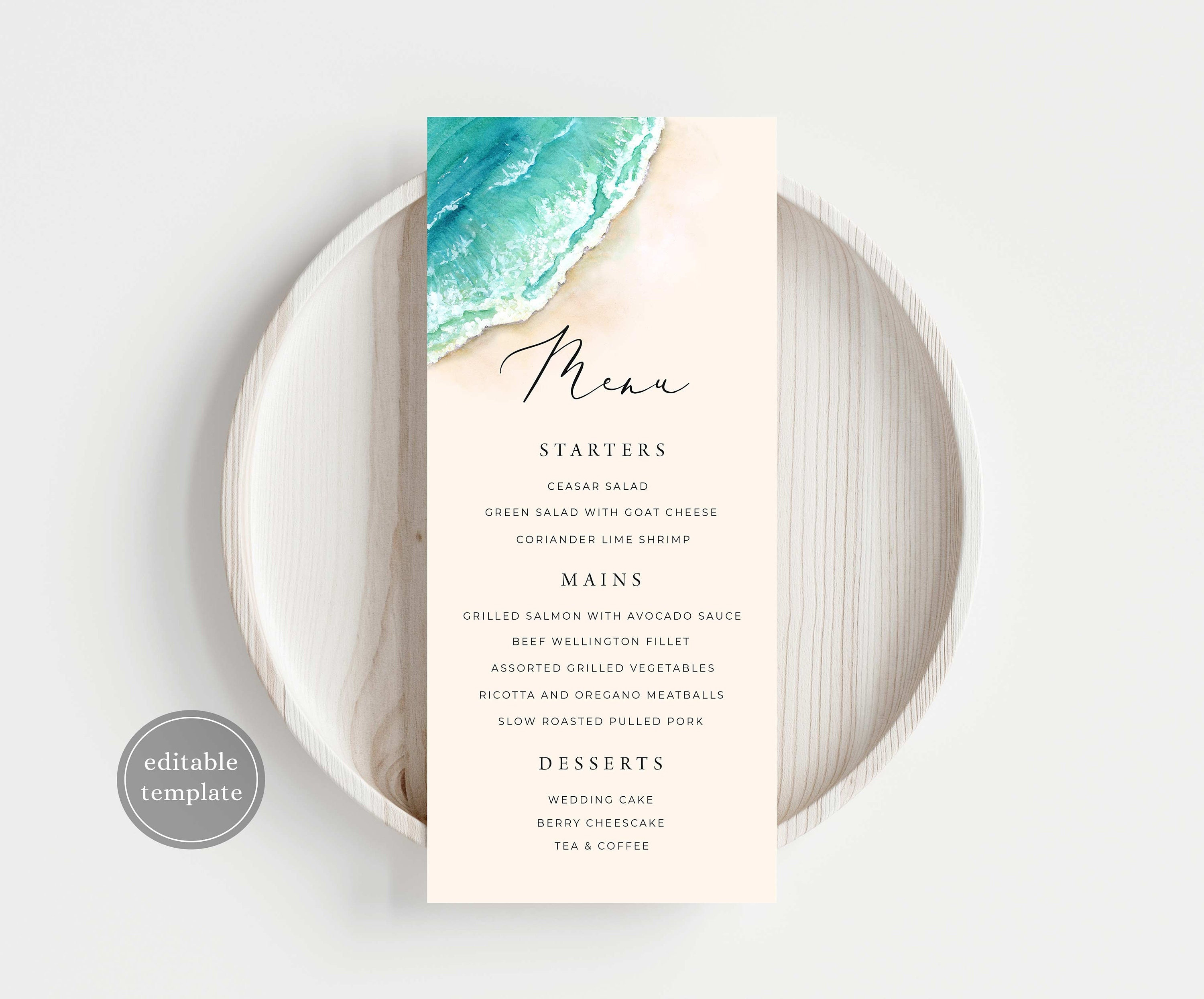 Beach Wedding Menu Printable Sea Ocean Wedding Menu Shell - Etsy
