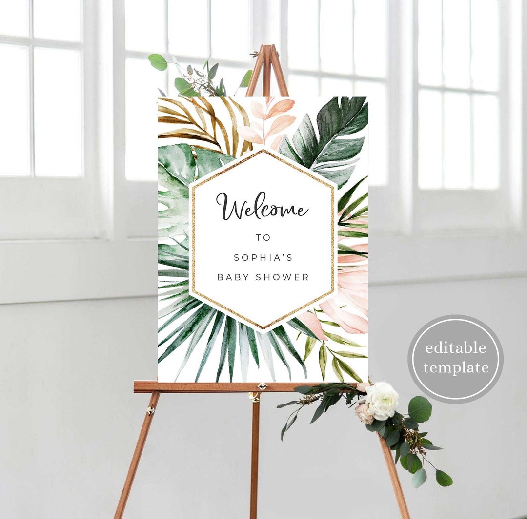 Tropical Baby Shower Welcome Sign Template, Palm Baby Shower Welcome ...