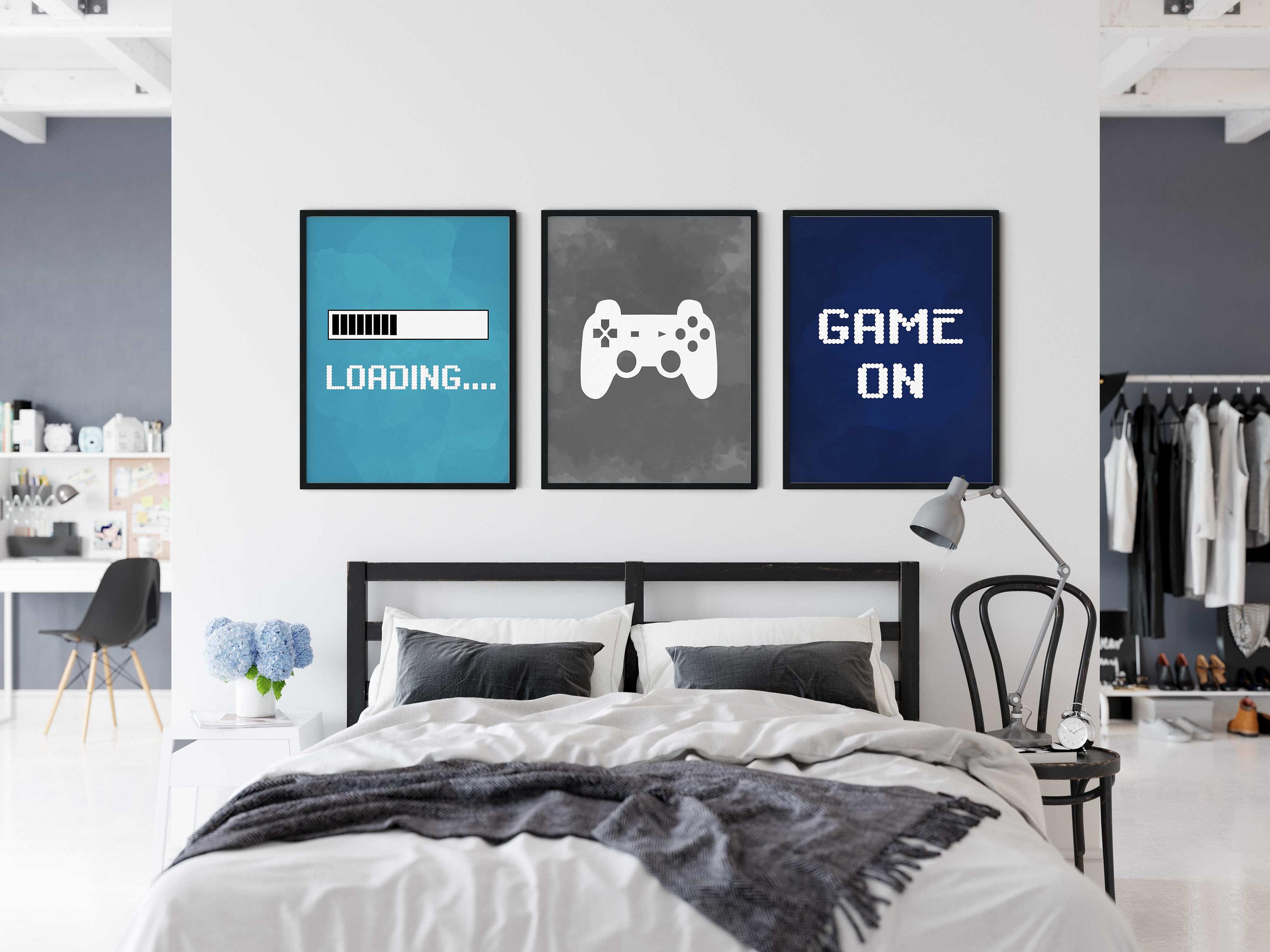Video Game Wall Art Gaming Wall Art Set of 3 Blue Gray | Etsy UK
