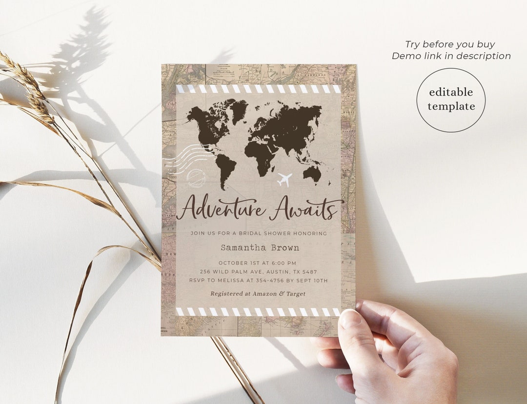 Plantilla de invitación de despedida de soltera de viaje, la aventura ...