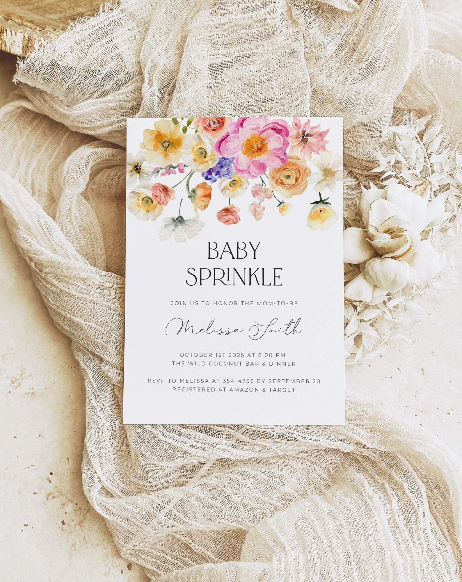 Floral Baby Sprinkle Invitation Template, Spring Baby Shower Invitation ...