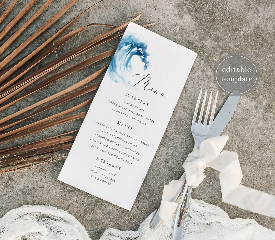 Ocean Wedding Menu Template, Sea Beach Wedding Menu, Shell Wedding Menu ...