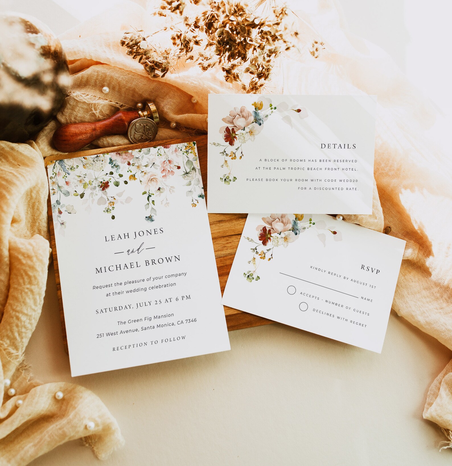 Wildflower Wedding Invitation Template Wild Flowers Wedding - Etsy