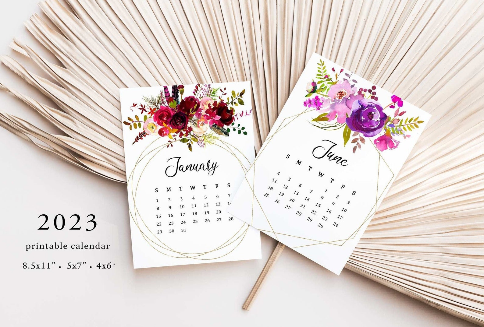 2023 Floral Calendar Printable 2023 Desk Calendar Digital - Etsy