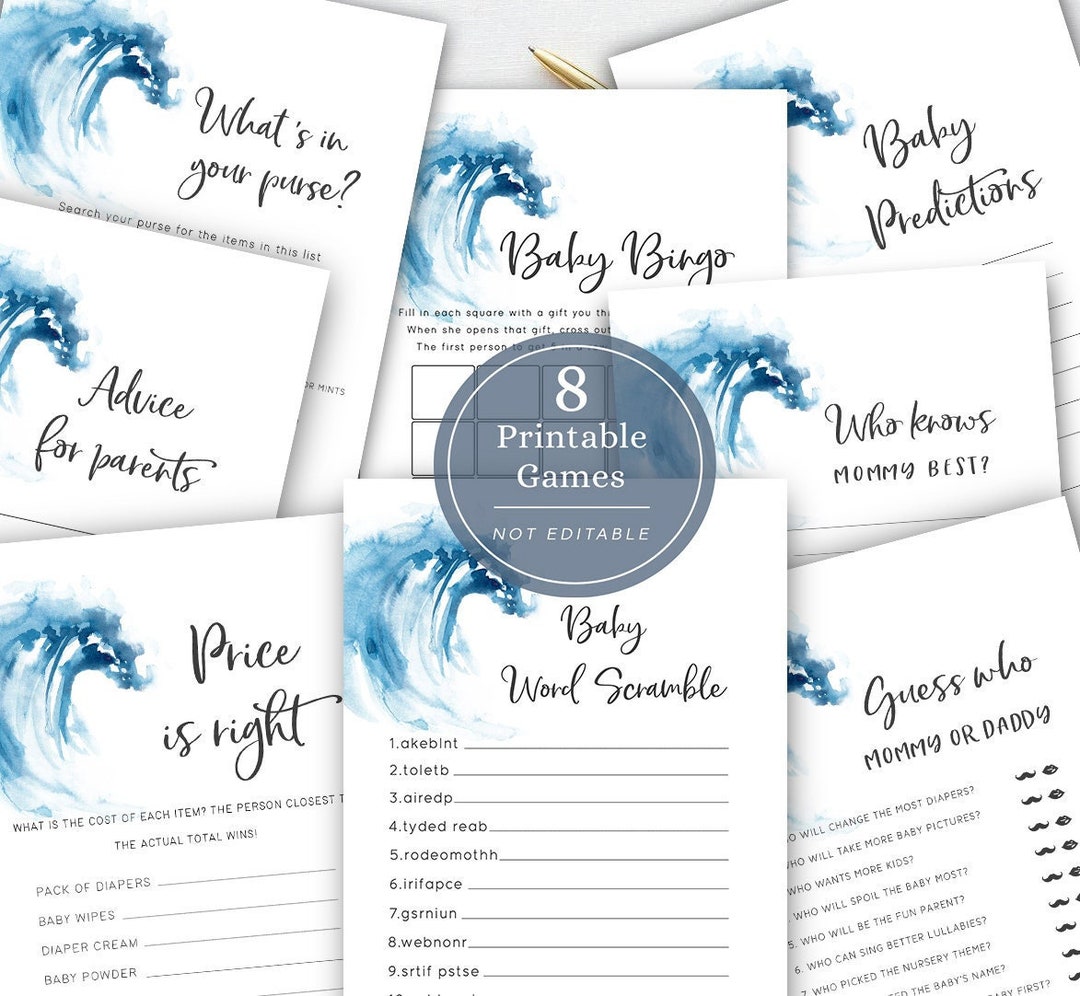 Ocean Baby Shower Games, Beach Baby Shower Games Bundle, Sea Baby ...