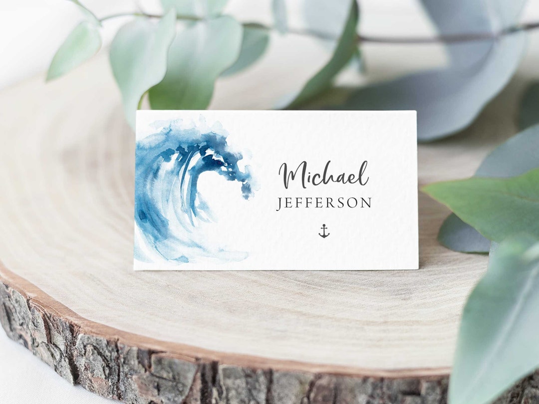 Ocean Place Cards Template, Beach Place Cards, Wave Sea Name Cards ...