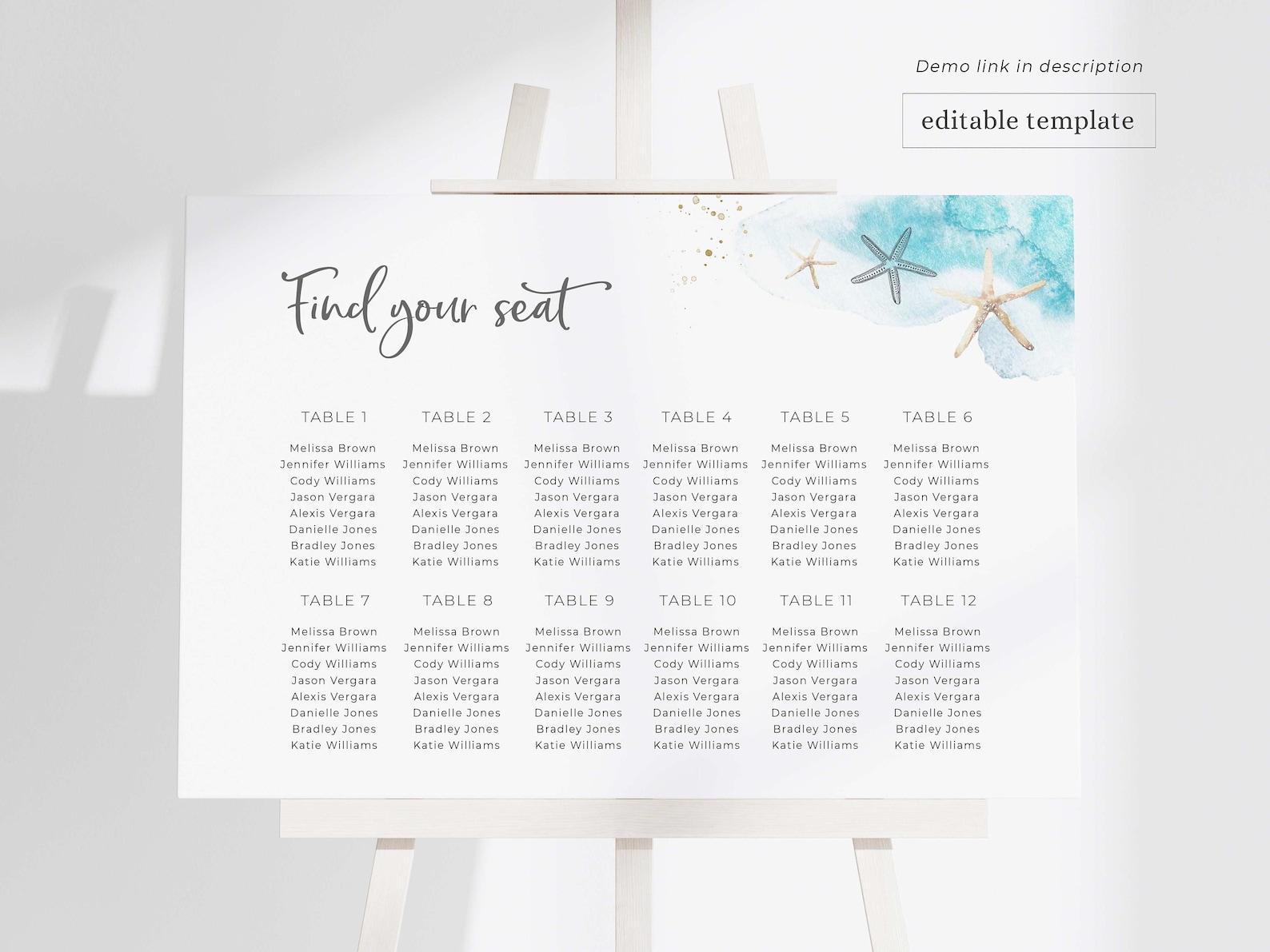 Beach Wedding Seating Chart Template, Shell Ocean Seating Chart, Sea ...
