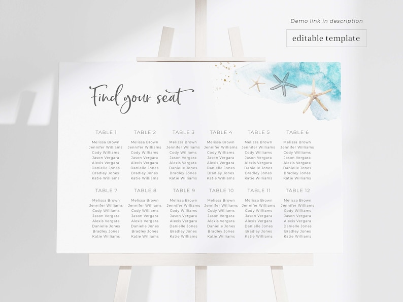 Beach Wedding Seating Chart Template Shell Ocean Seating - Etsy