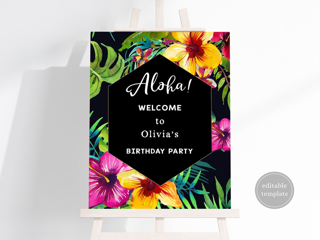 Hawaiian Party Welcome Sign Template, Luau Party Welcome Sign, Hawaiian ...