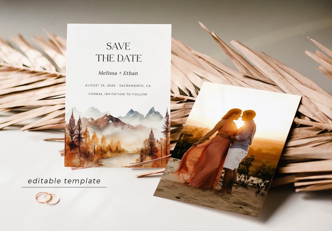 Fall Save the Date Template, Mountain Save the Date, Editable, Forest ...