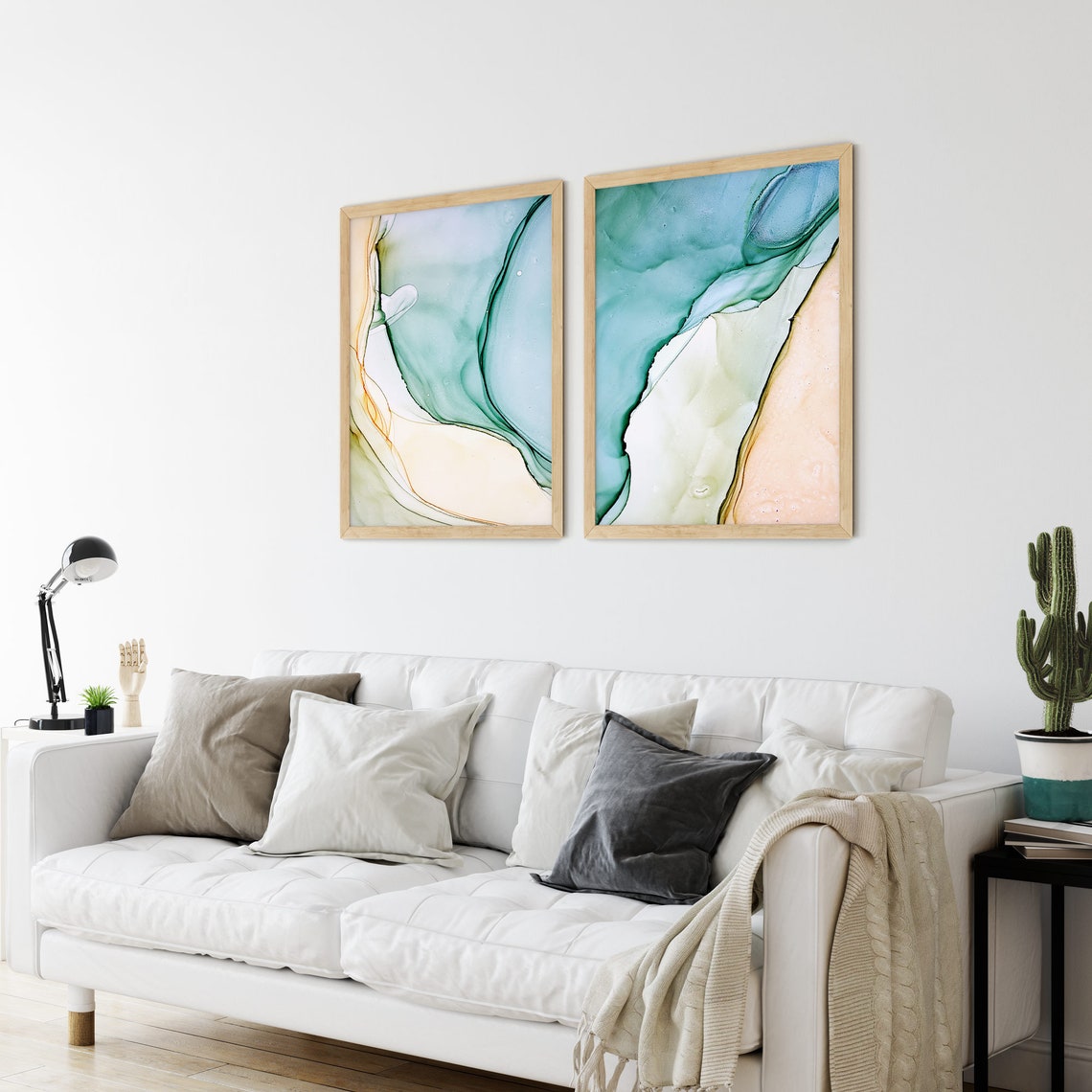 Abstract Blue Wall Art Set of 2 Modern Blue Wall Art Set | Etsy