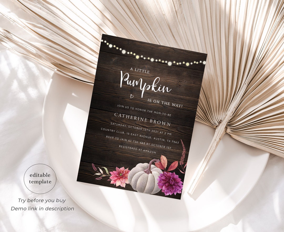 Rustic Fall Baby Shower Invitation Template Pumpkin Baby - Etsy